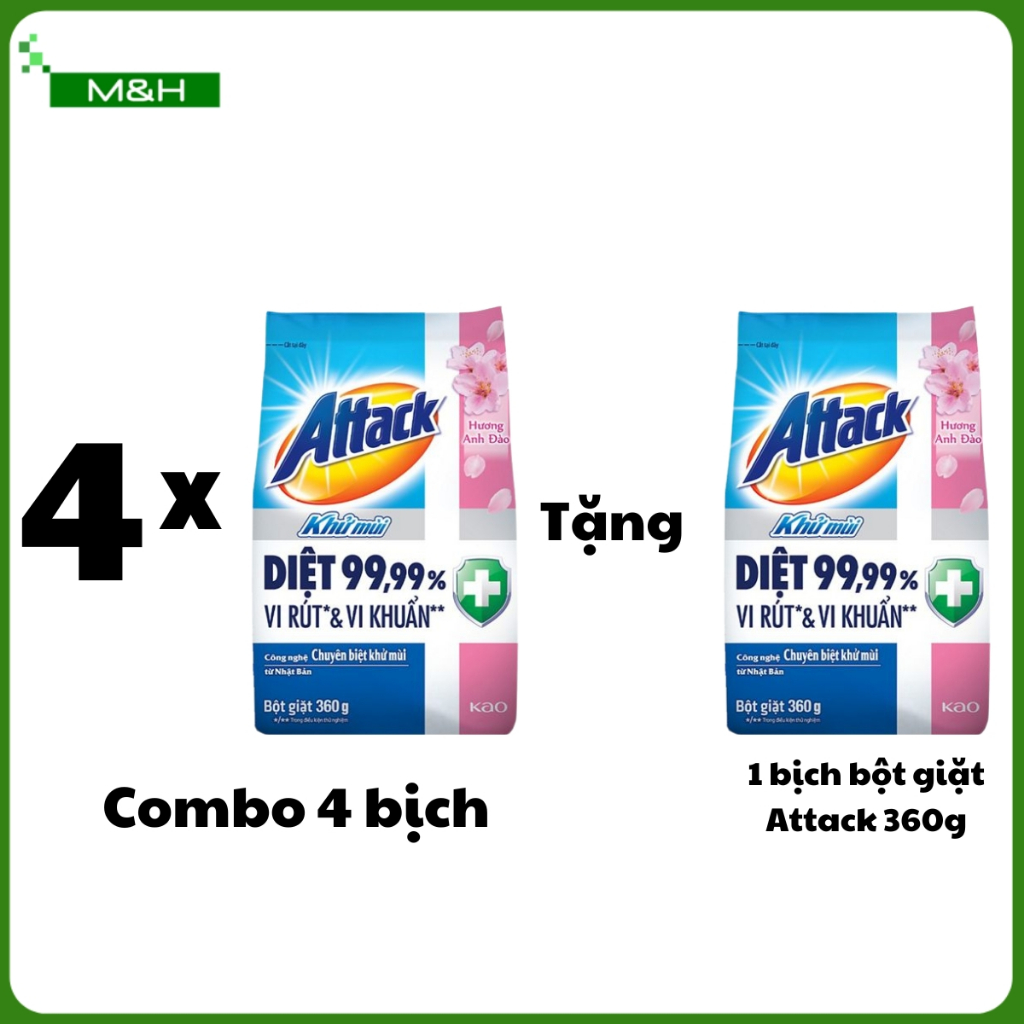 Combo of 4 bags of Attack Laundry Detergent 360g Lavender Fragrance get ...