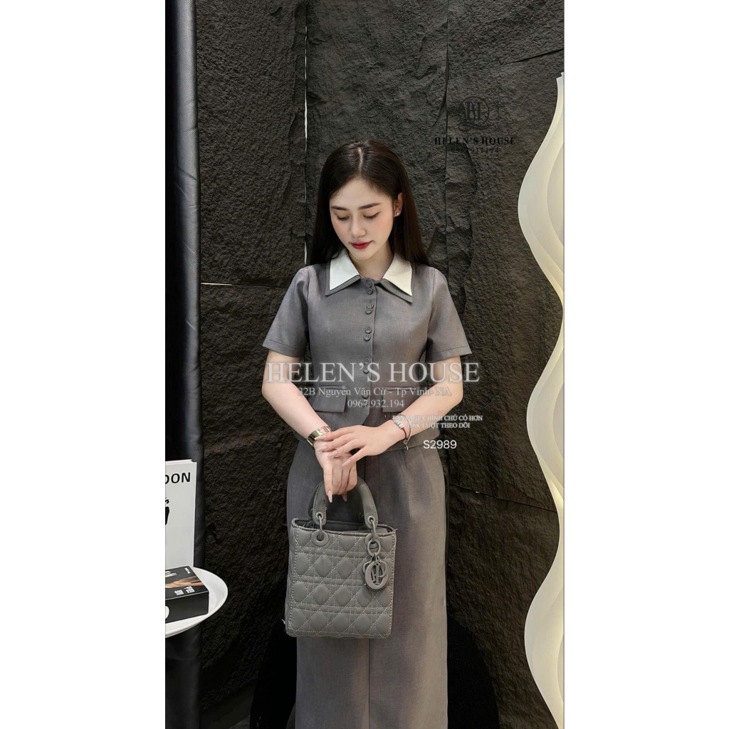 Office clothes set with short sleeves collar and long skirt set in 4 ...