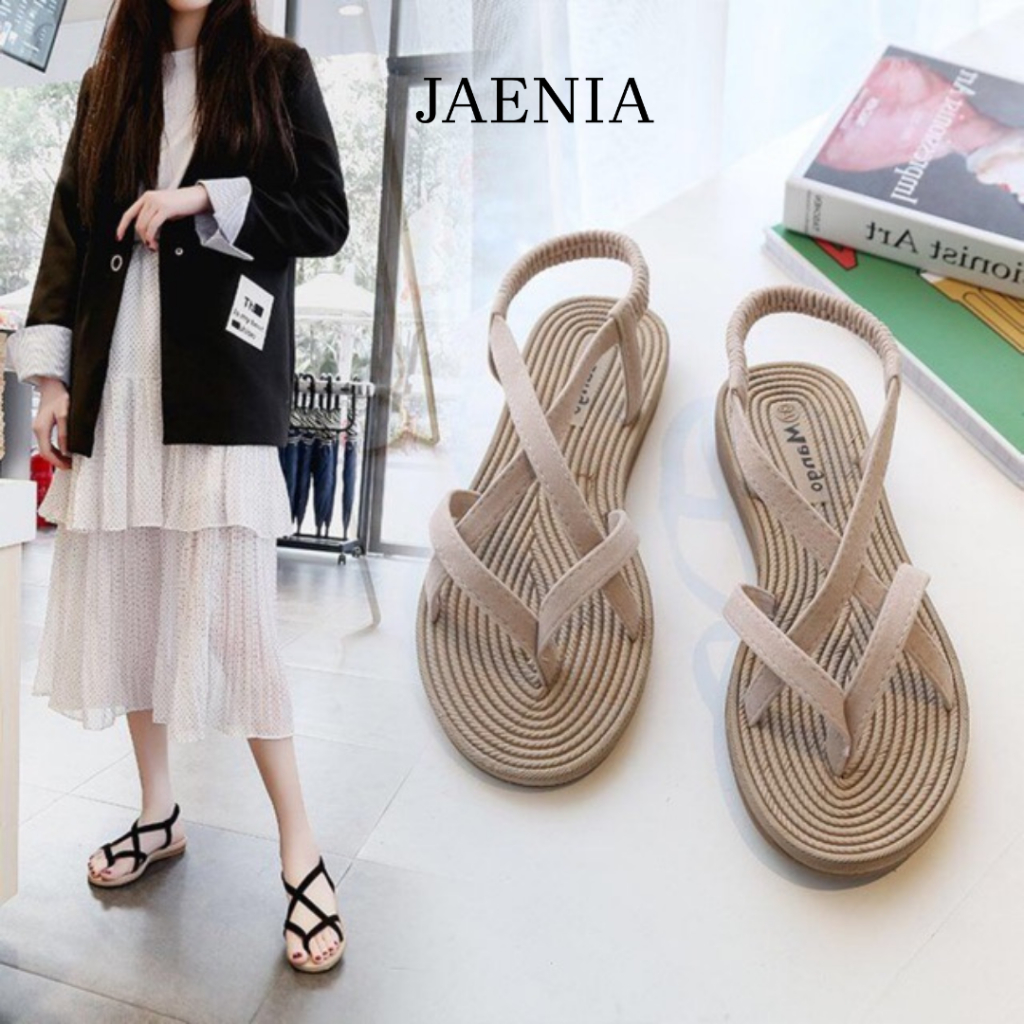 Beautiful ulzzang flat toe women's school sandals with cross straps ...