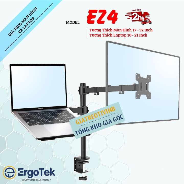 Monitor Mount with Laptop Stand M074 - ErgoTek EZ4 / 17 - 32 Inch Monitor Mount and 10 - 17 Inch ...