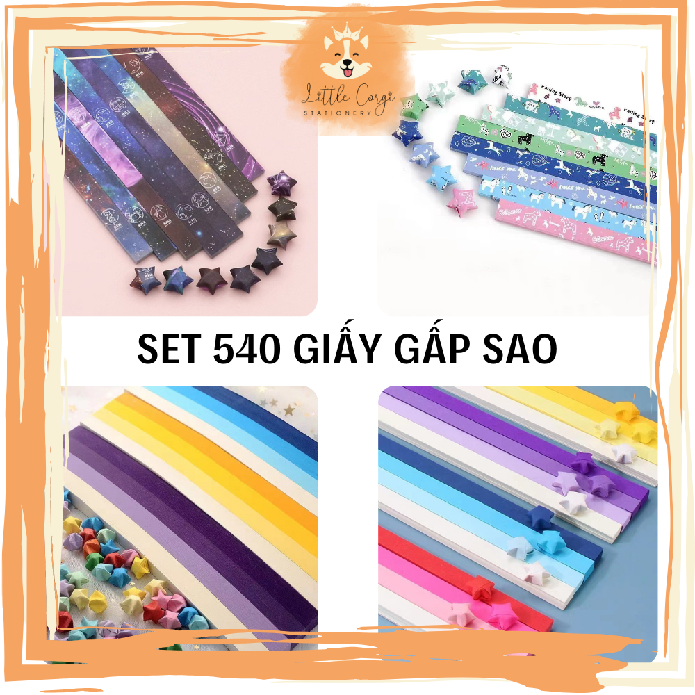 Set of 540 sheets of star-folded paper with cartoon patterns, solid ...