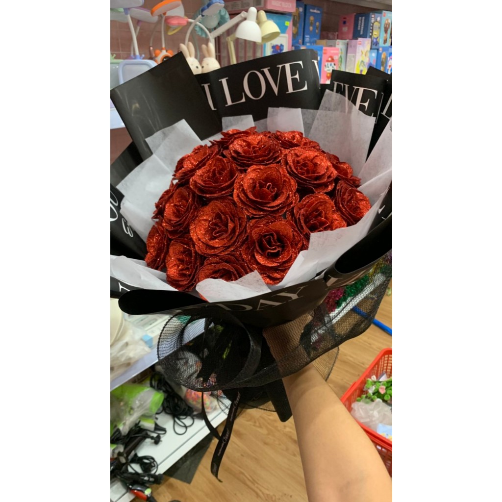 [FIRE] Red Wax Flower Bouquet of 20 Genuine Wrinkle-Free Paper Flowers ...