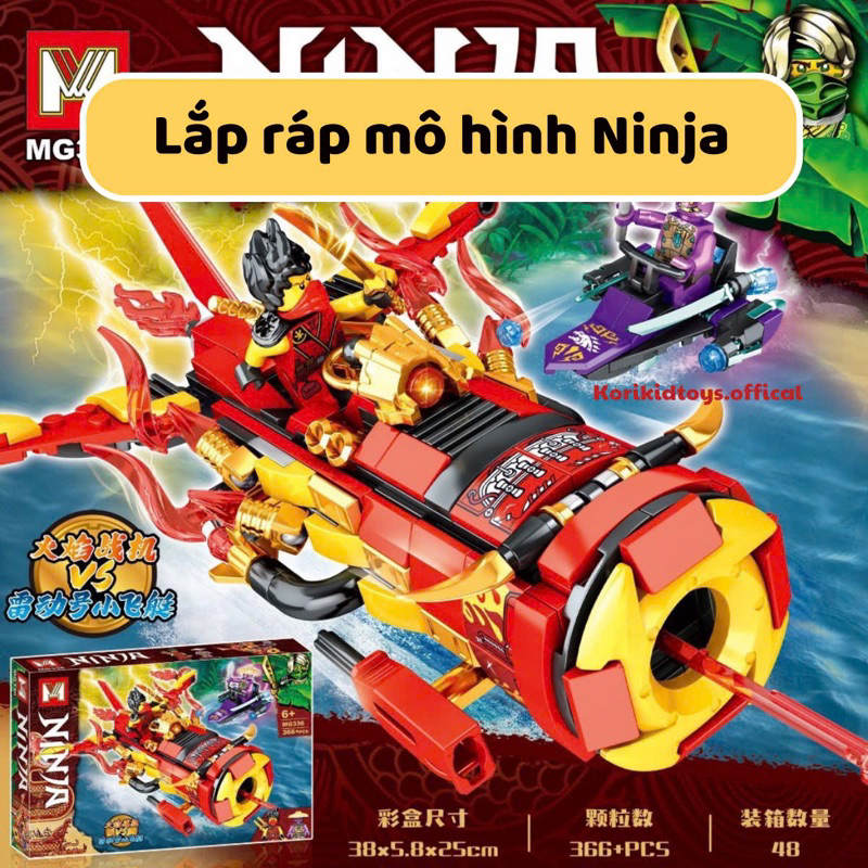 Assemble the model of the red Ninja riding a flying train and the ...