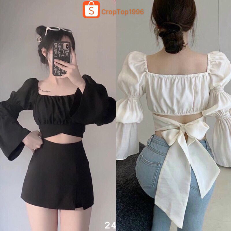 Lady bow tie crop top - with chest pad. code A22 | Shopee Malaysia