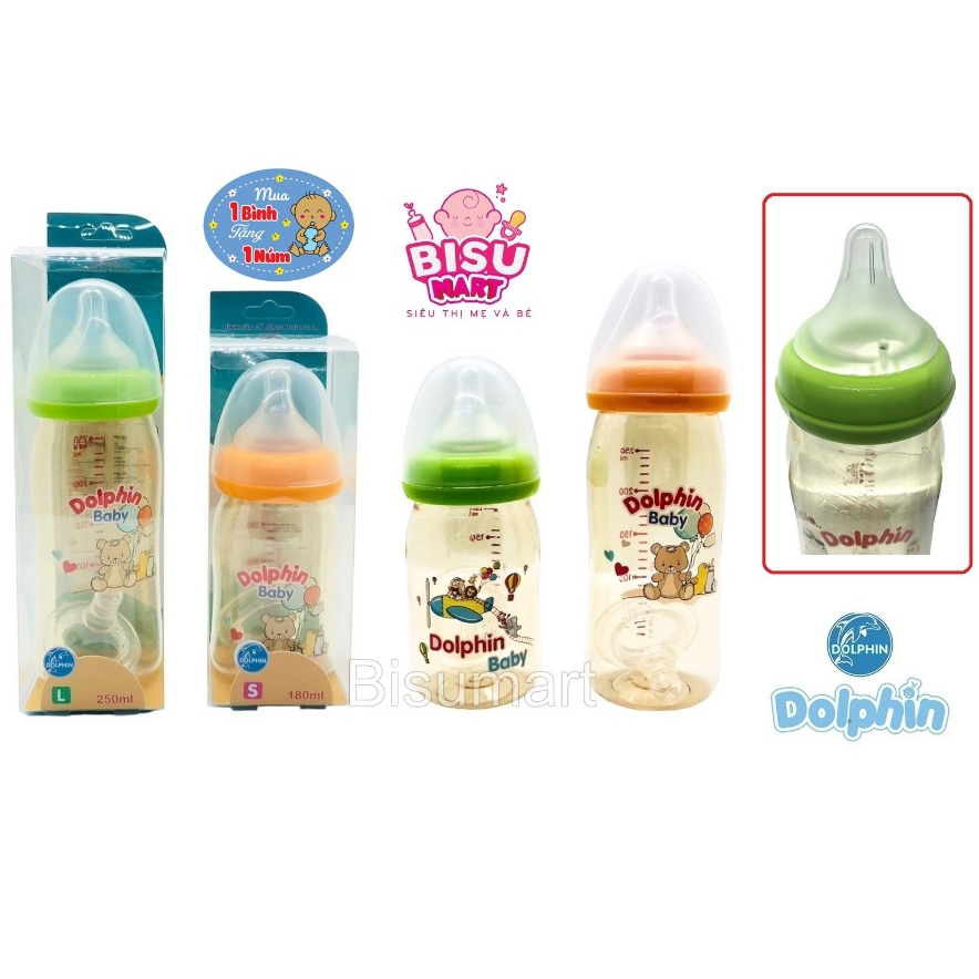 Ppsu Dolphin wide neck milk bottle for babies 180ml - 250ml with 1 ...