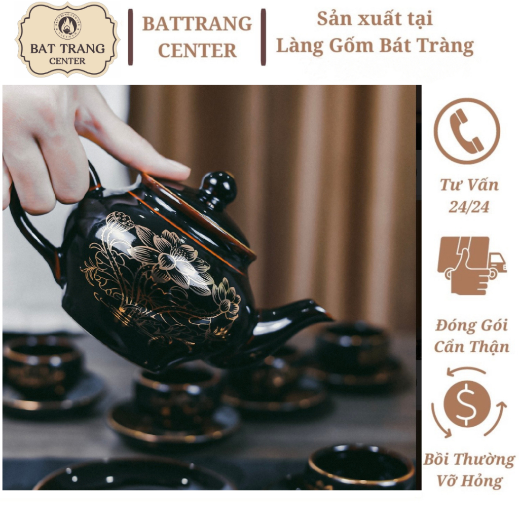 (5 Models)bat Trang Tea Set with Fire-Turned enamel painted with Gold ...