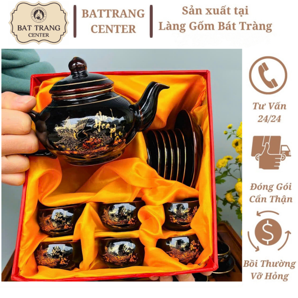 (7 MODELS)Bat Trang Tea Set with Fire-Turned enamel painted with Gold ...