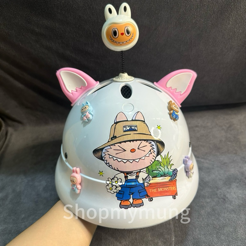 Labubu rimmed helmet with ear accessories+charm+spring labubu adult hat ...