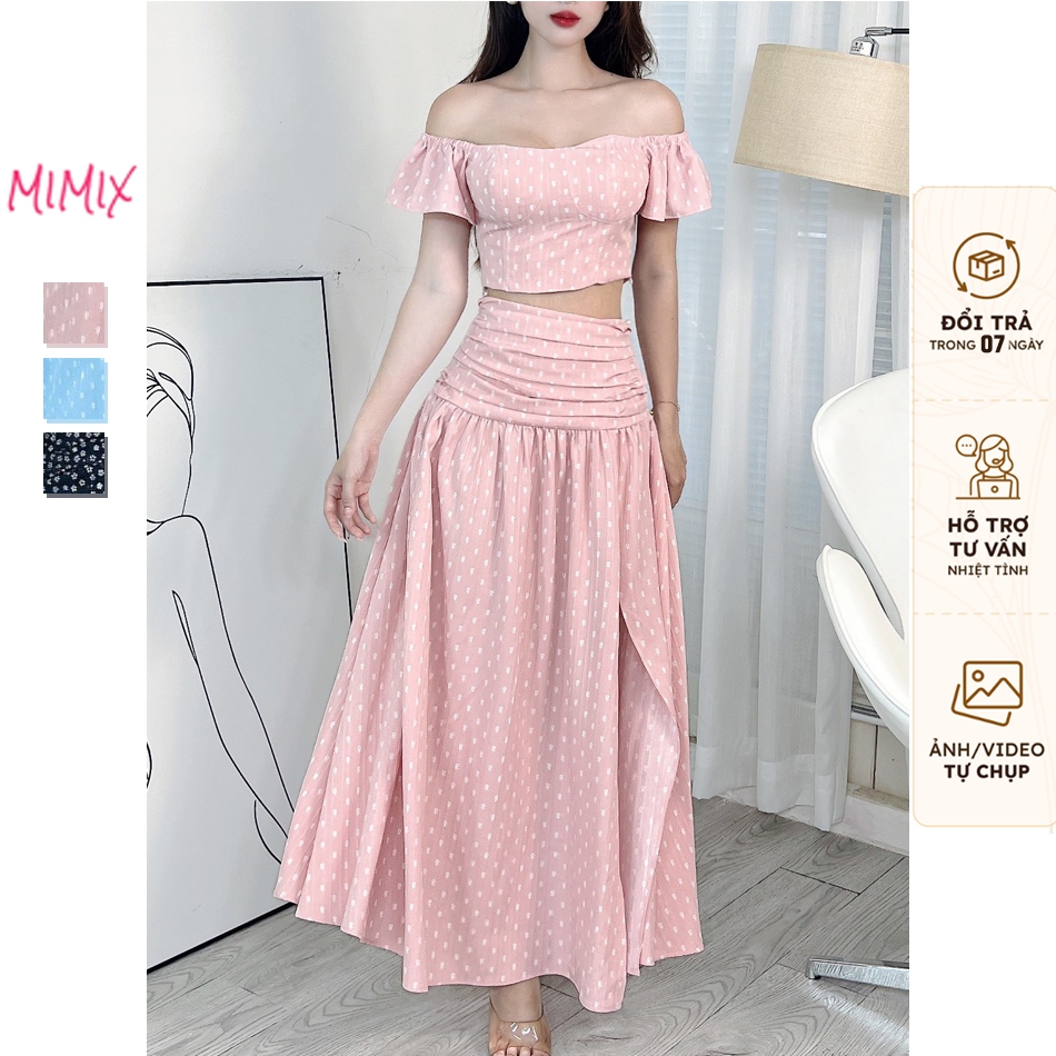 Mimix Skirt Set Fairy Tail Sleeve Crochet Top with Pleated Waist Skirt ...