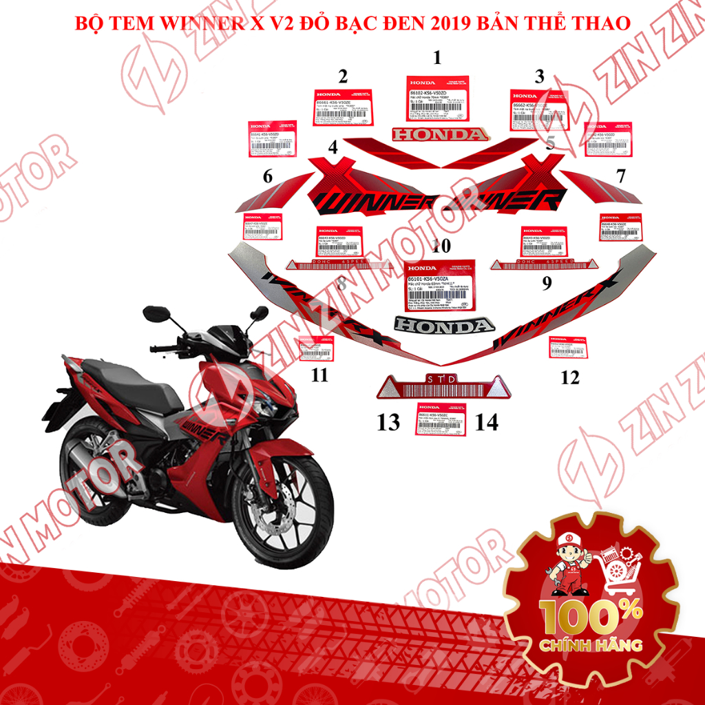 Winner X V2 2019+ Zinc Red Silver Black 2019 Genuine Sports Version ...