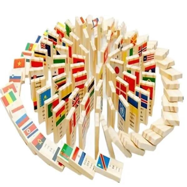 Wooden national flag Domino toy, national flag toy recognizes children ...