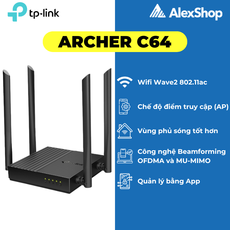 TP-LINK Archer C64 WiFi Router AC1200 Standard (Gigabit, MU-MIMO, Easy ...