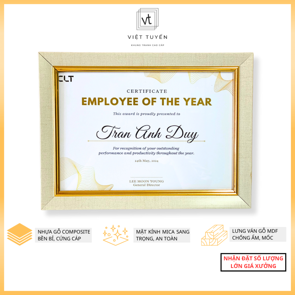 Cream White Certificate Frame with Gold Border, Composite Material with ...