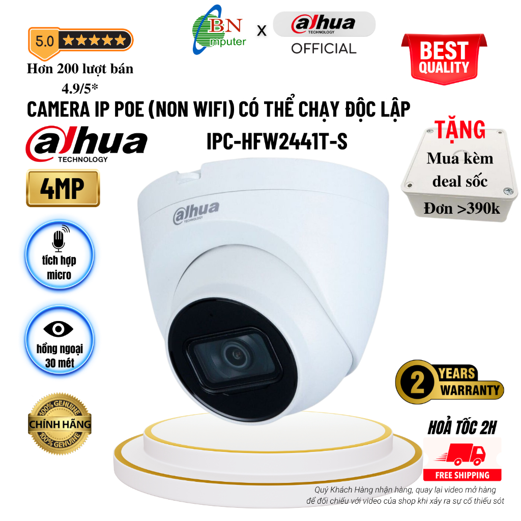 Dahua Hemispherical IP Camera DH-IPC 2441T-S 4MP Integrated Microphone ...