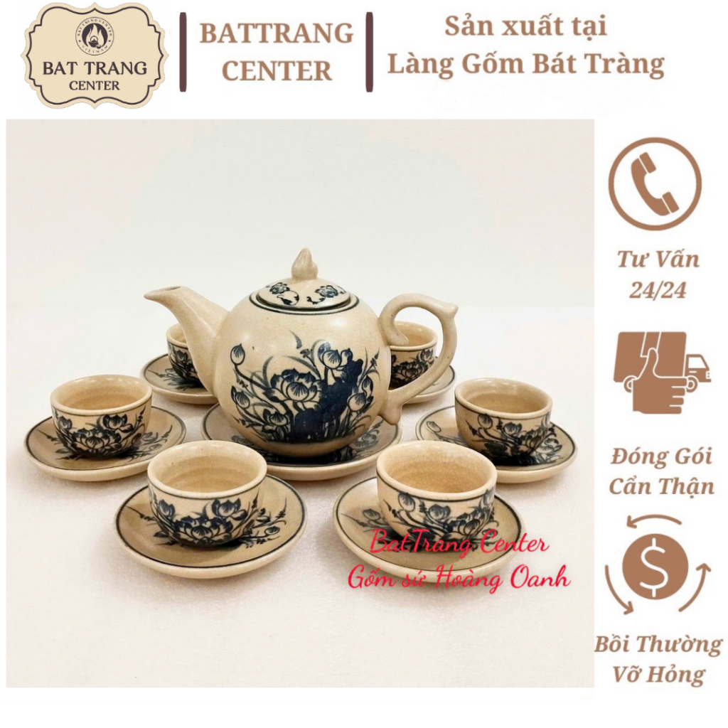 (NEW OVEN) Bat Trang antique cracked enamel teapot - Lotus painted ...