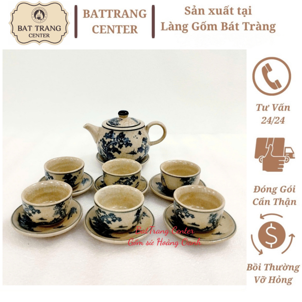 (NEW Oven) Bat Trang antique cracked enamel teapot 300ml - set of ...