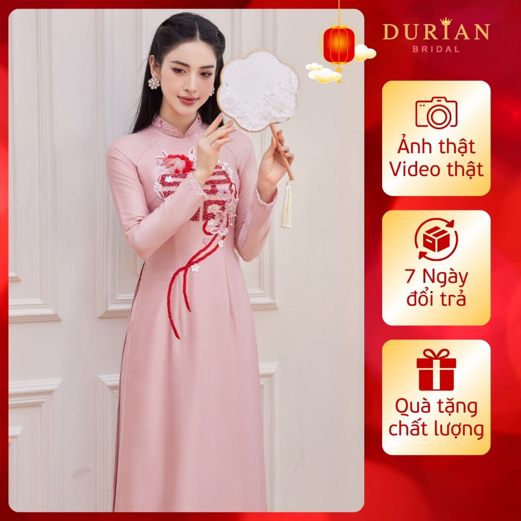 Pink Silk Wood Grain Engagement Ao Dai Luxurious Handmade Applique Bridal Wedding Ao Dai ...