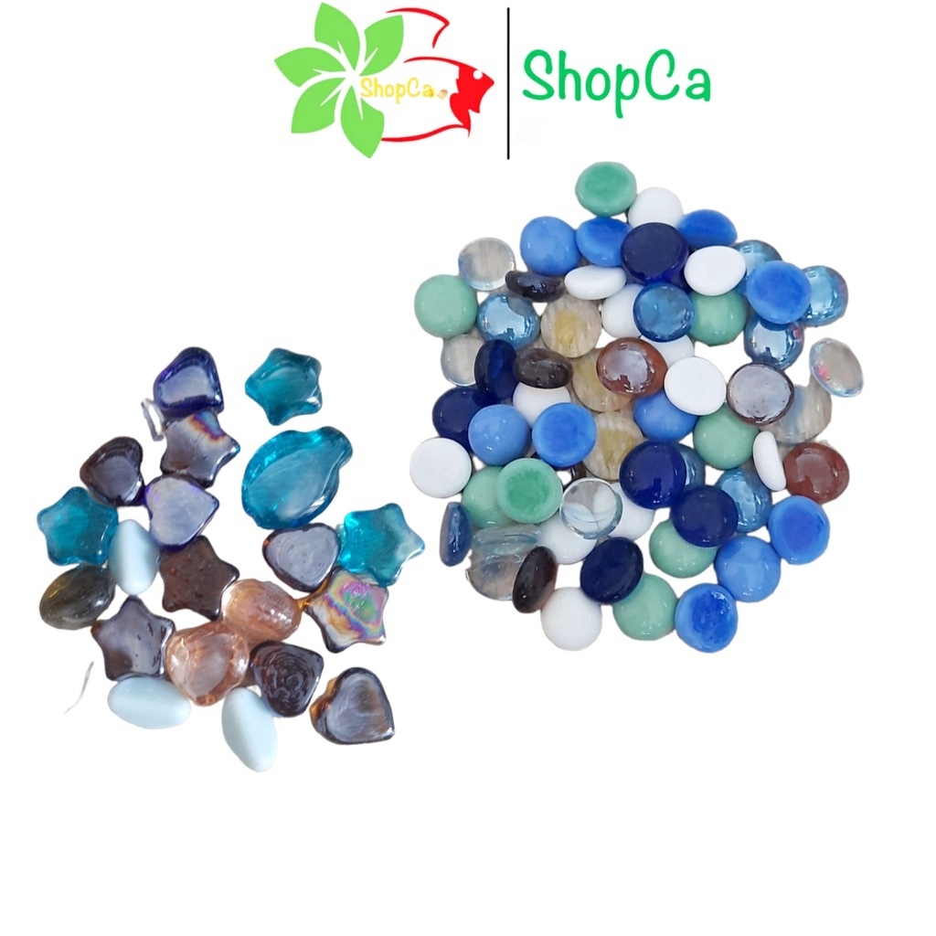 Bag of colorful glass pebbles for mini fish tank decoration (350g ...