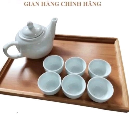 Bat Trang porcelain tea set, medium-sized flat shape, 550ml capacity ...