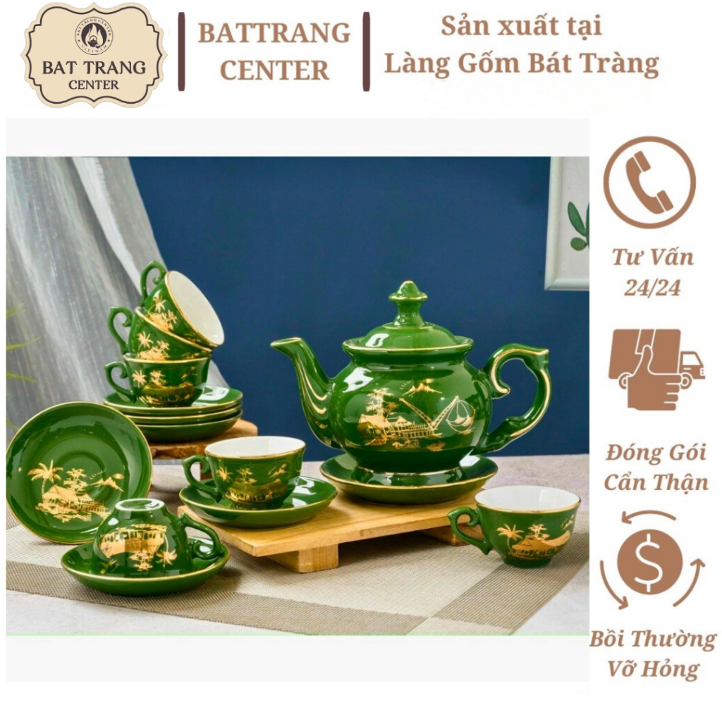 (7 MODELS)Bat Trang Tea Set - Rich shape, Moss enamel, Gold painting ...