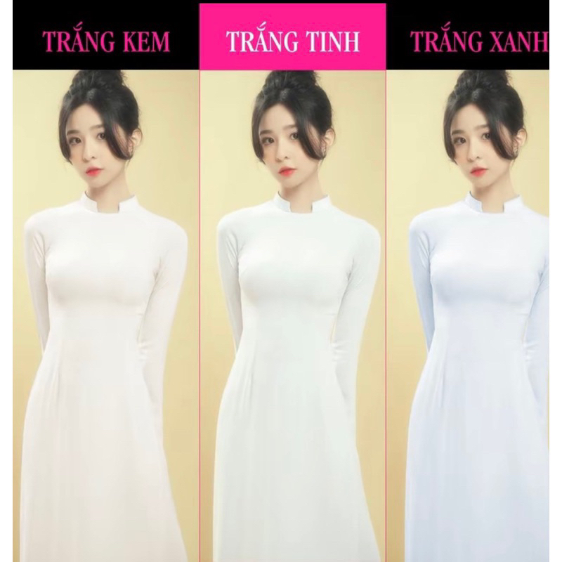 [Square Neck, Open] American silk white student ao dai, open neck with ...