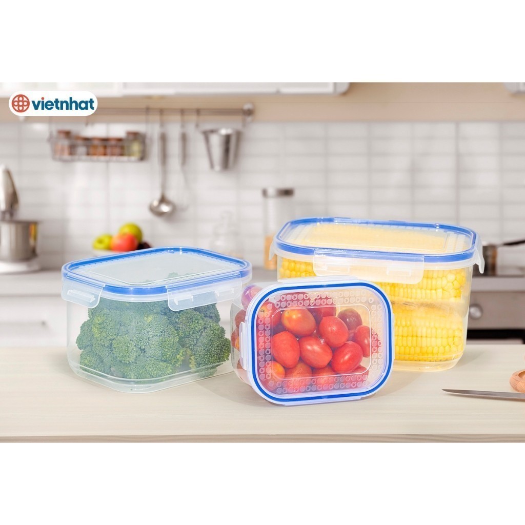 Set of 3 rectangular food boxes Viet Nhat 6532. The lid is sturdy ...