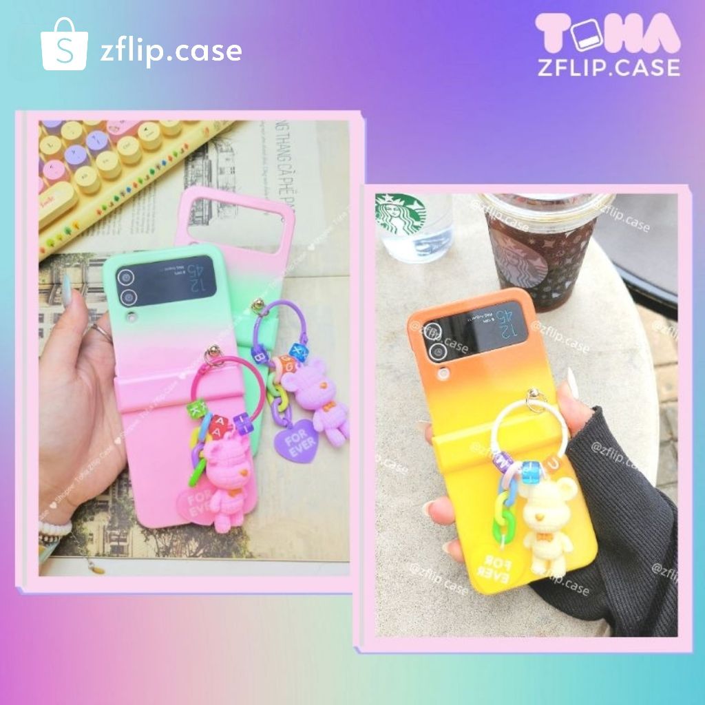 [New] Samsung Z Flip 3 / Z Flip 4 case with hinge, cute colored bear ...