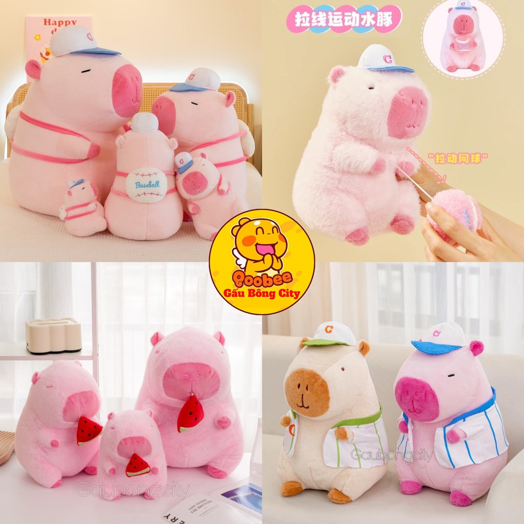 Pink Capybara Teddy Bear - Cream Capibara Wearing Balloon Cloak - Pink ...
