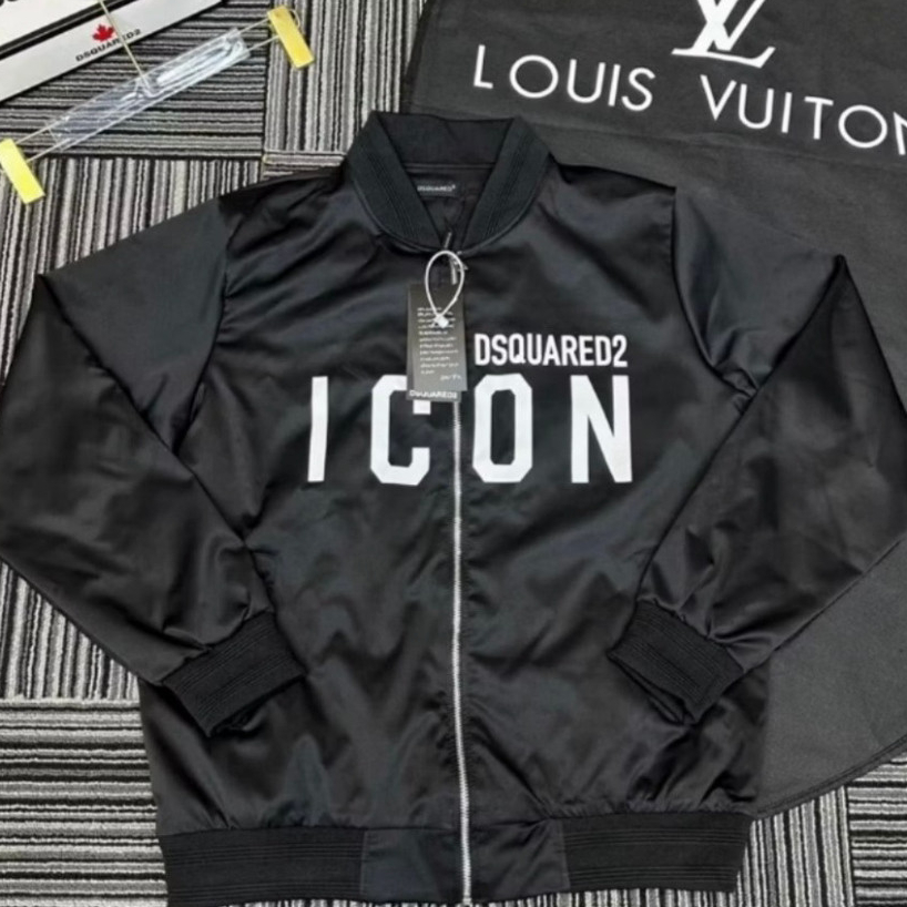 Dsq ICON BomberJacket Logo Letter Printed on Chest 2-Layer Wind ...