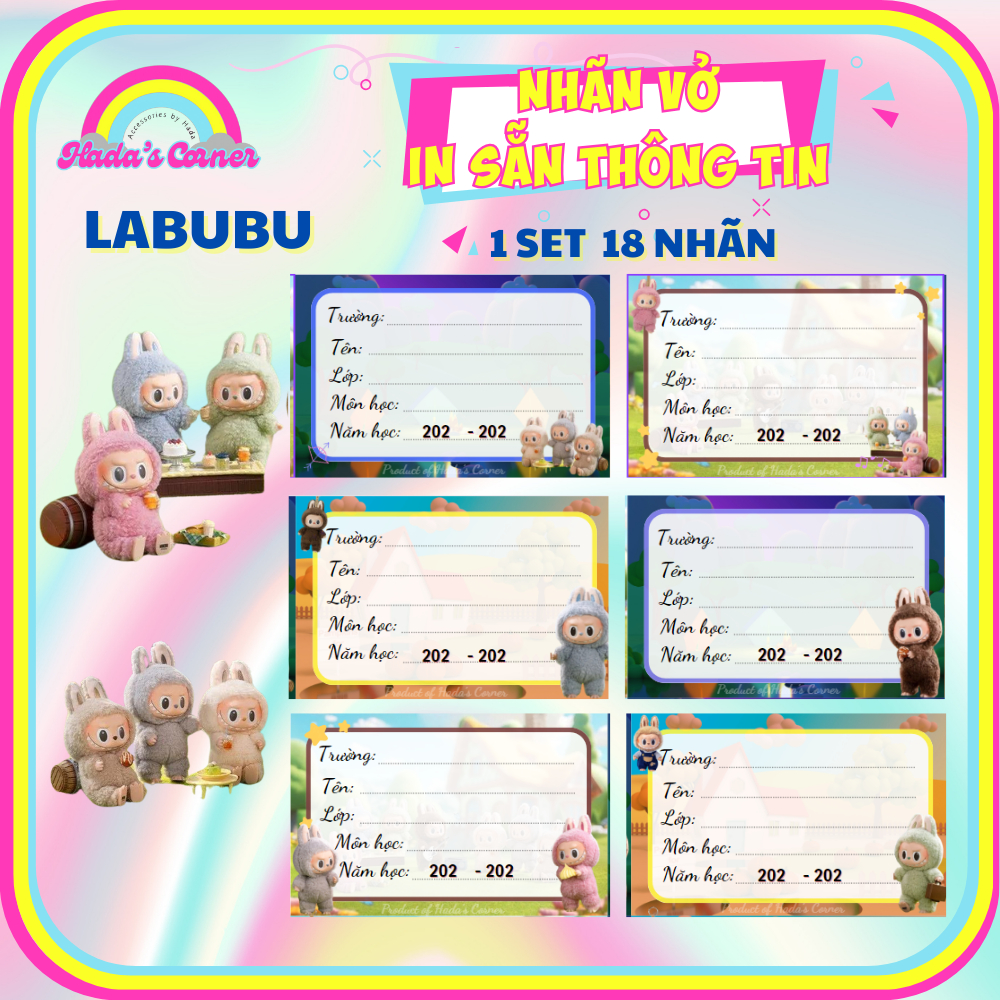 Set of 18 LABUBU notebook labels pre-filled with school/class/name ...