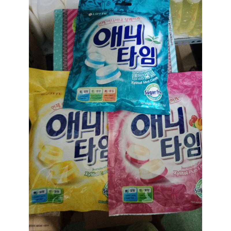 3 Bags of Lotte Unsweetened Anytime Candy Mint/Lemon/Peach Flavor 60g ...