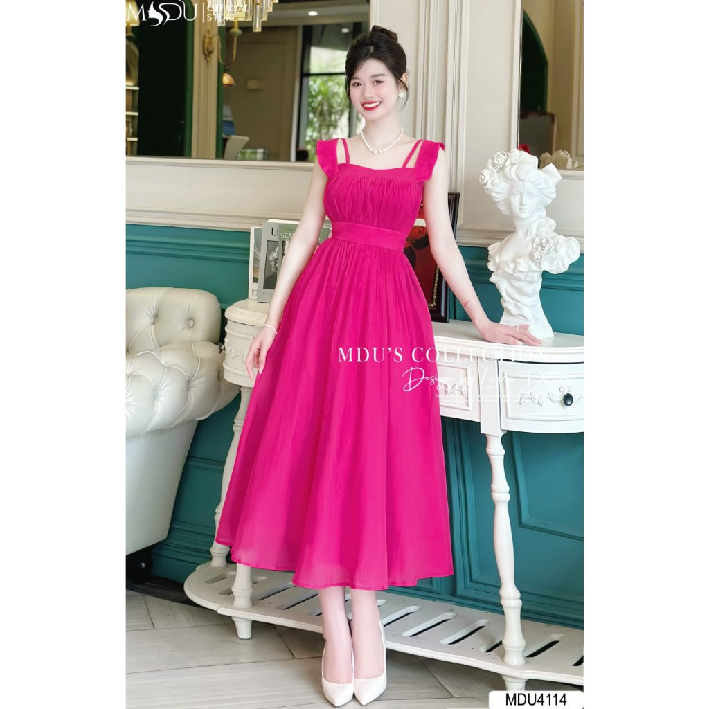 Van Silk Dress K31-D2-4 MDU4114 Brilliant Pink Color with Wide Flare ...