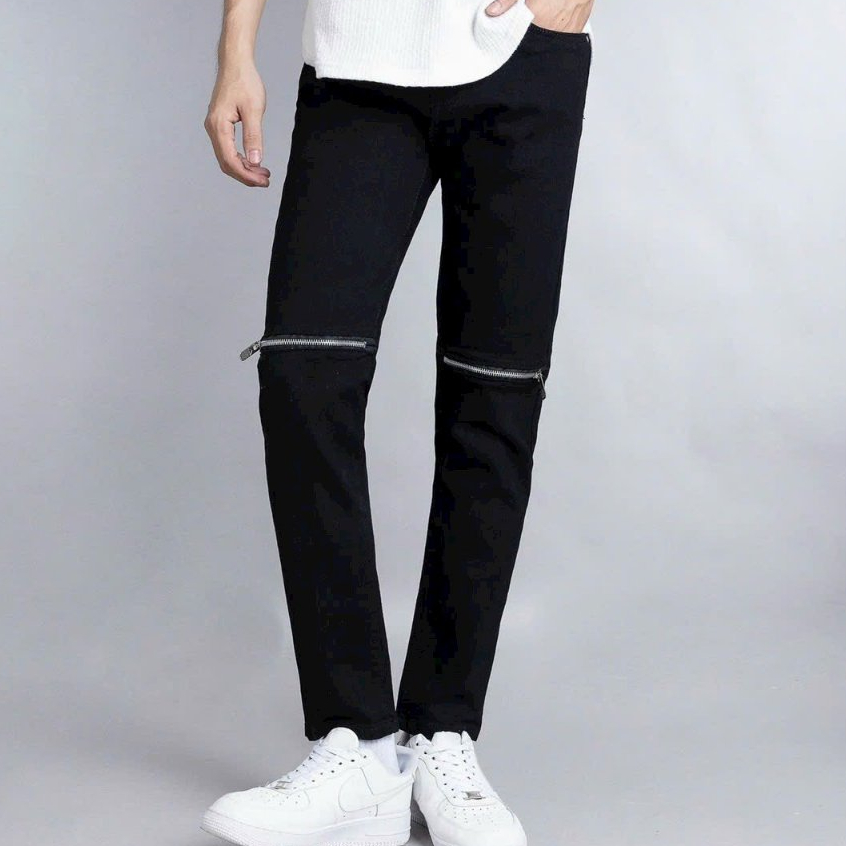 Men's long black ripped jeans, beautiful street style men's knee-lock ...