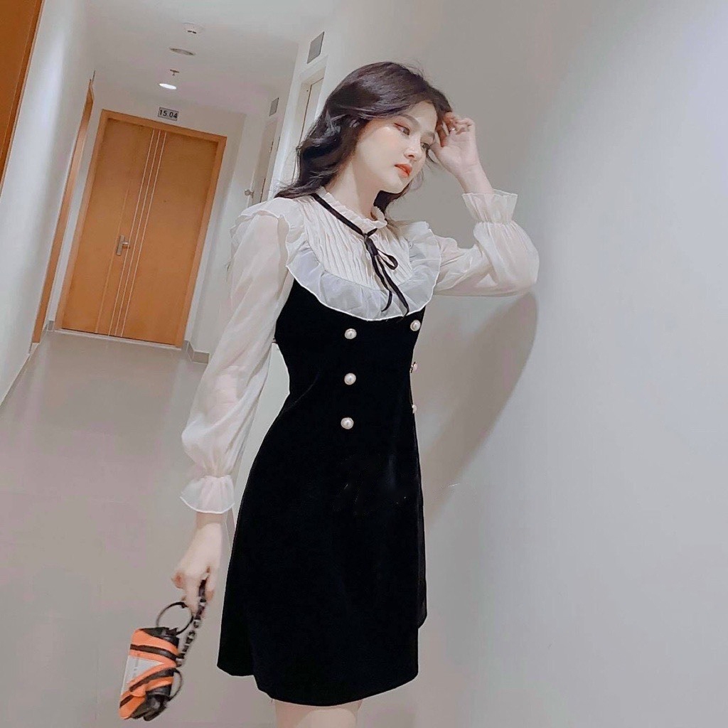 Long mini dress with chiffon sleeves and buttons just like the picture ...