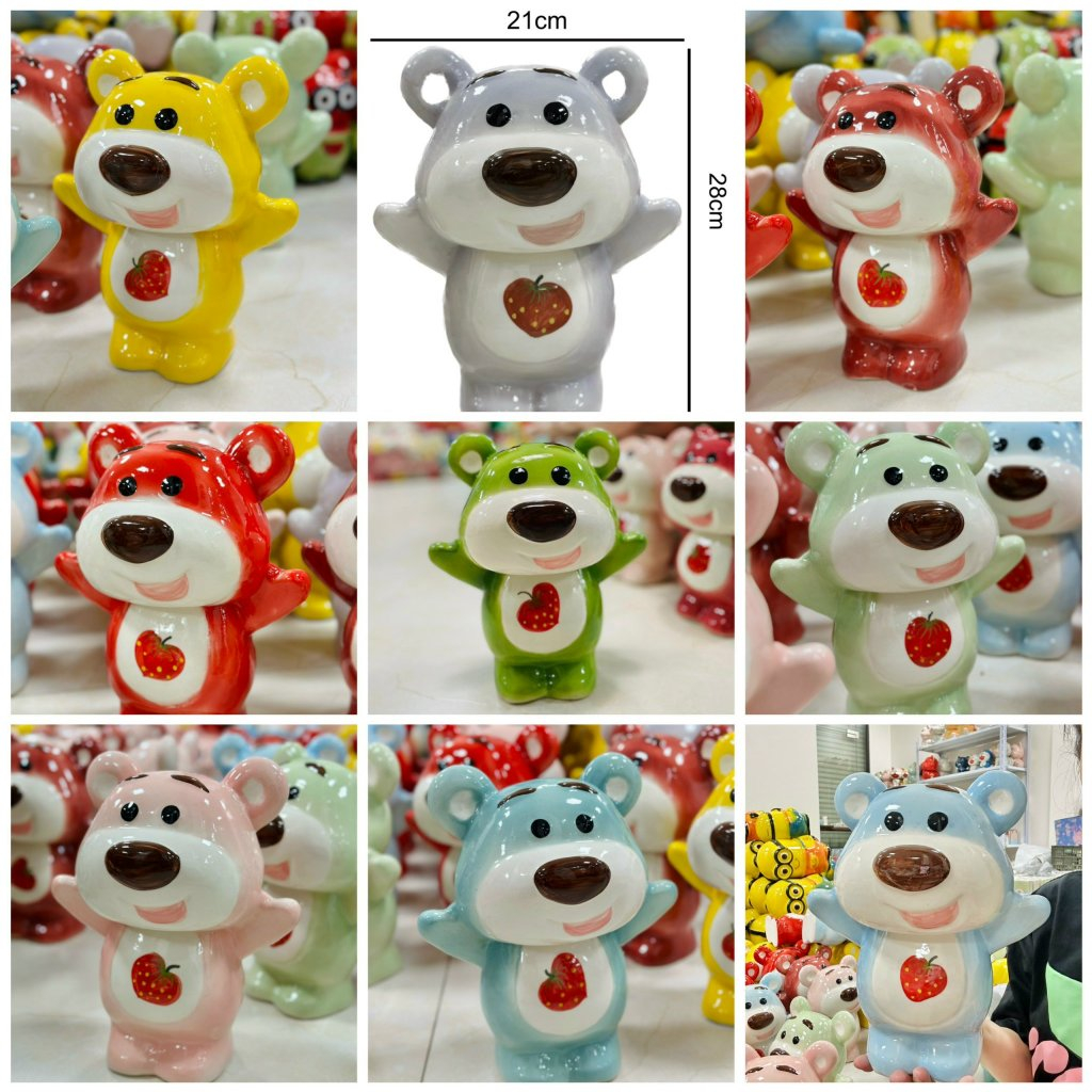 Saving ceramic strawberry bear - Strawberry bear shaped savings piggy ...