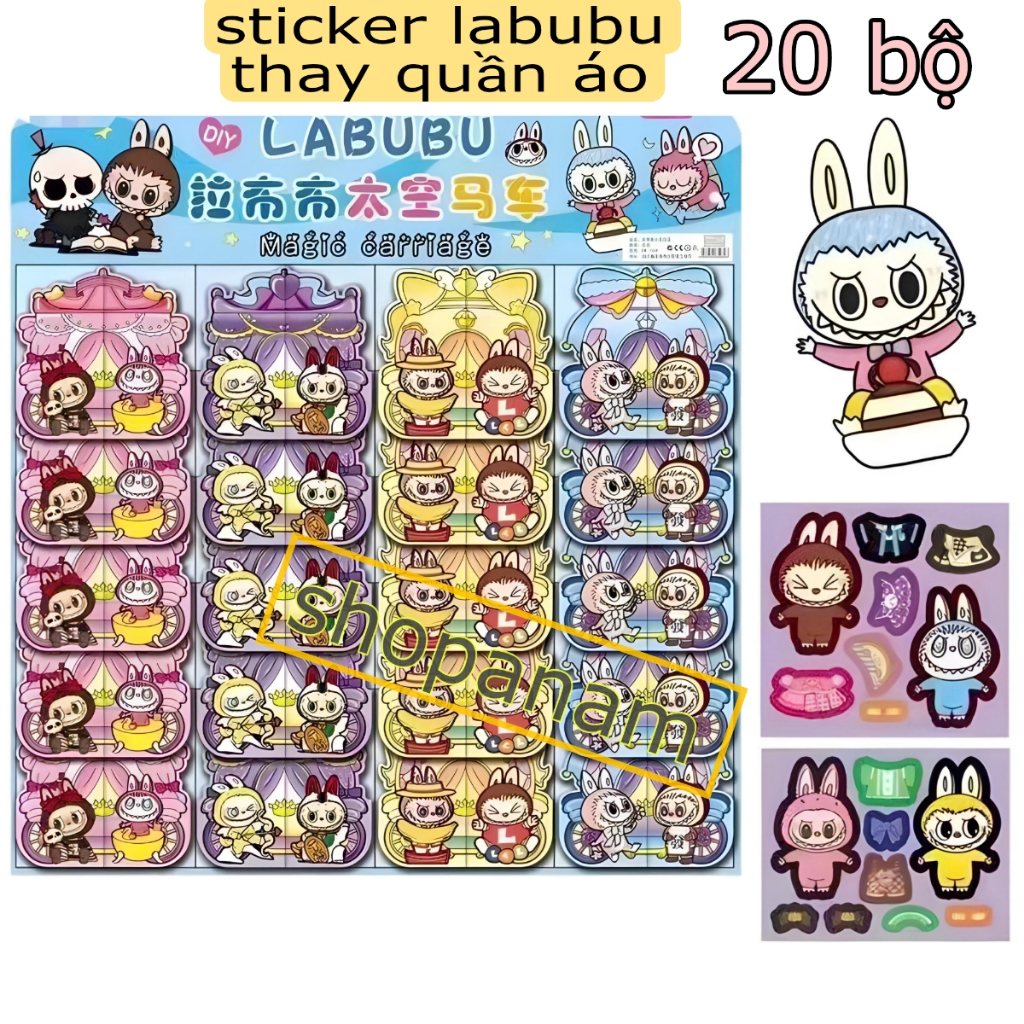 Blister of 20 sets of labubu changing clothes stickers, interactive ...