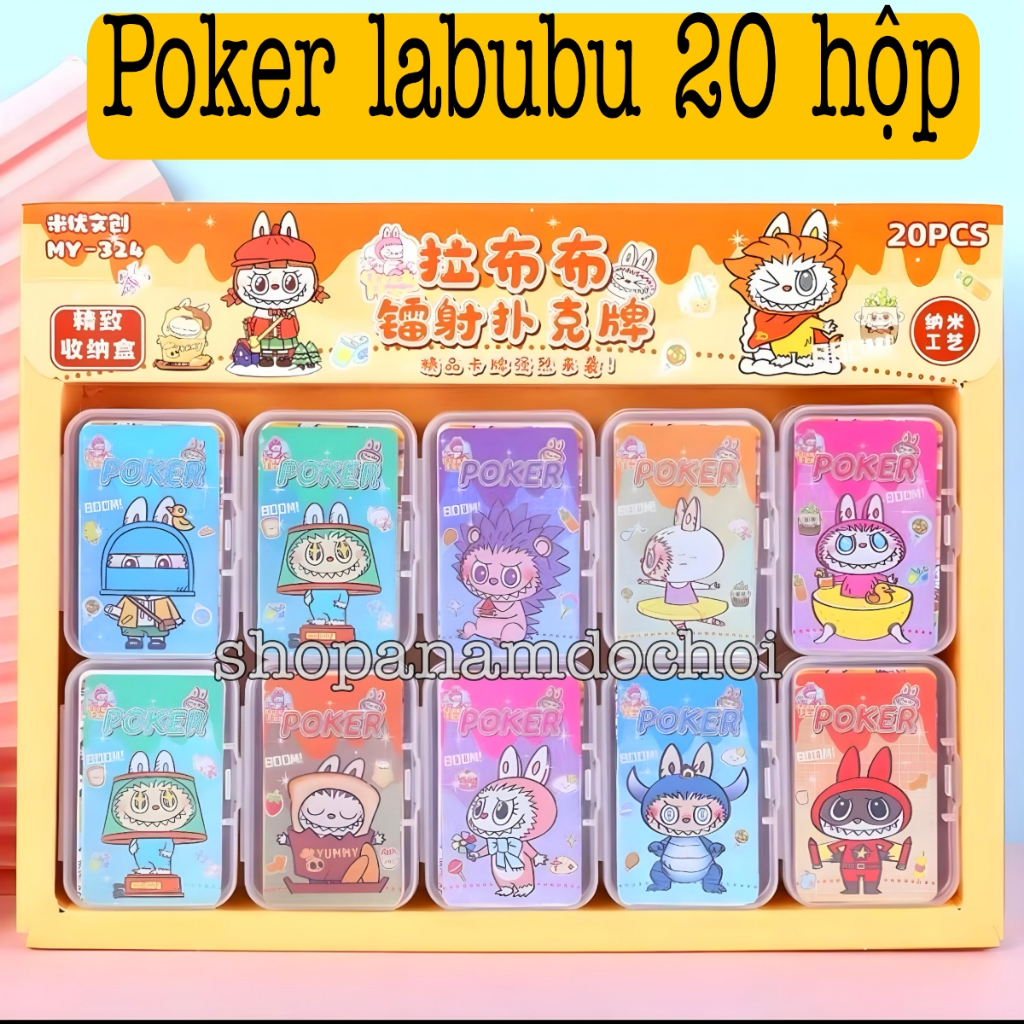 Tray of 20 sets of labubu mini poker cards, with plastic box for each ...