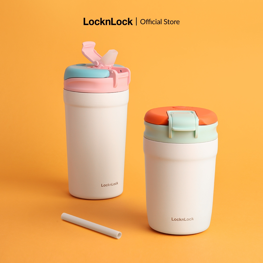 LocknLock Dual Flip Tumbler 320ml and 430ml 316L steel Flip-top thermos cup and straw | Shopee ...