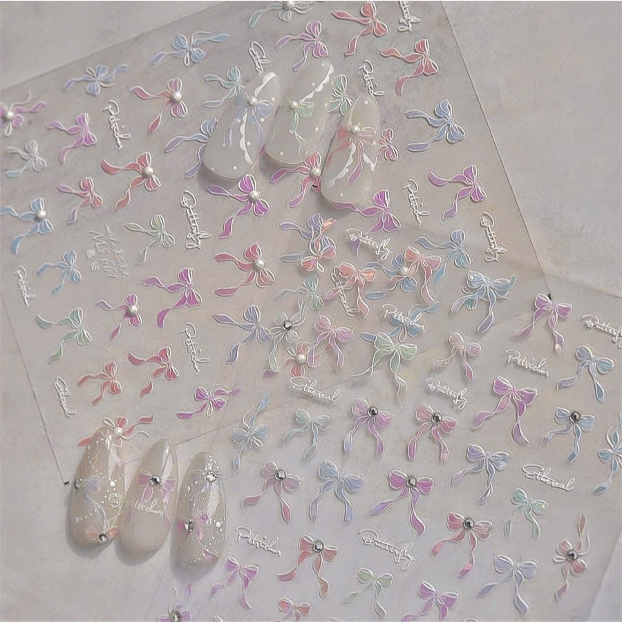 5d Embossed Silk Sticker with Glitter Bow Pastel Tone - Decoration ...