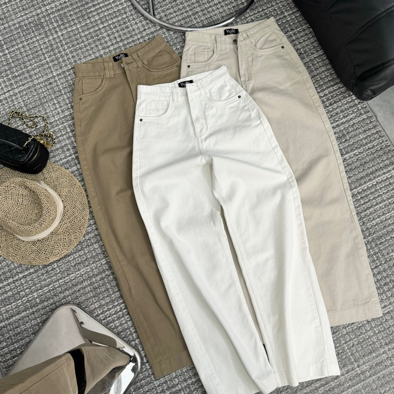 YURI JEANS - Women's Straight Leg JEANS White Beige Brown With Hem ...