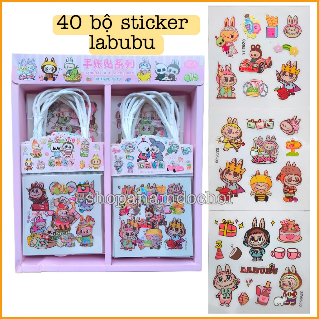 Tray of 40 sets of labubu stickers with handles, waterproof labubu ...