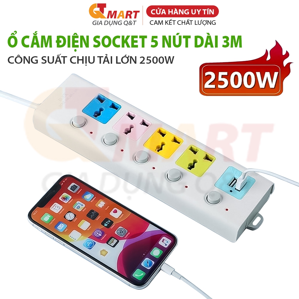 Multi-purpose Power Socket With usb Port 5 Anti-Shock, Safe Buttons, 3m ...