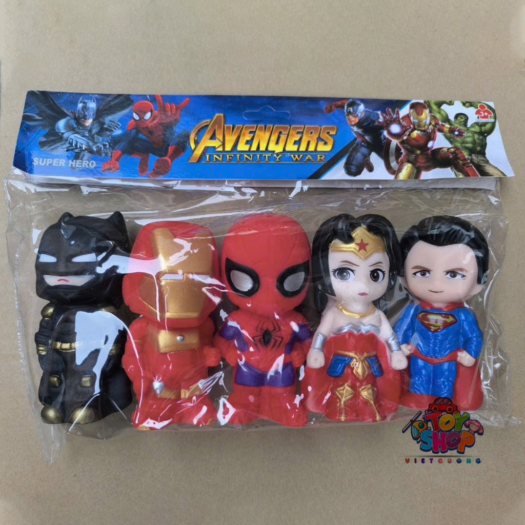 Set of 5 heroes Superman, Spiderman, Wonder Woman, Batman, Iron man ...