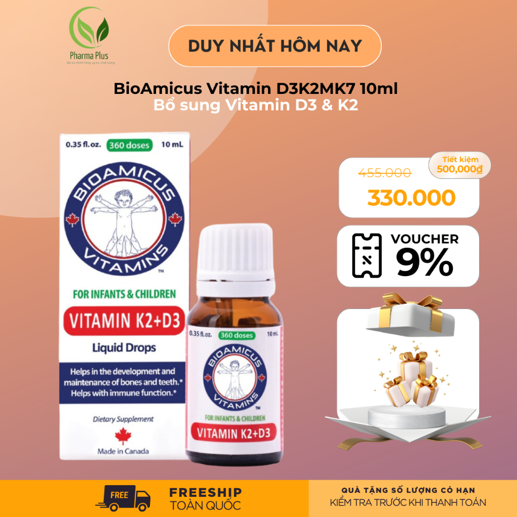 Bioamicus Vitamin D3K2MK7 10ml - Supplement Vitamin D3 & K2, Strengthen ...