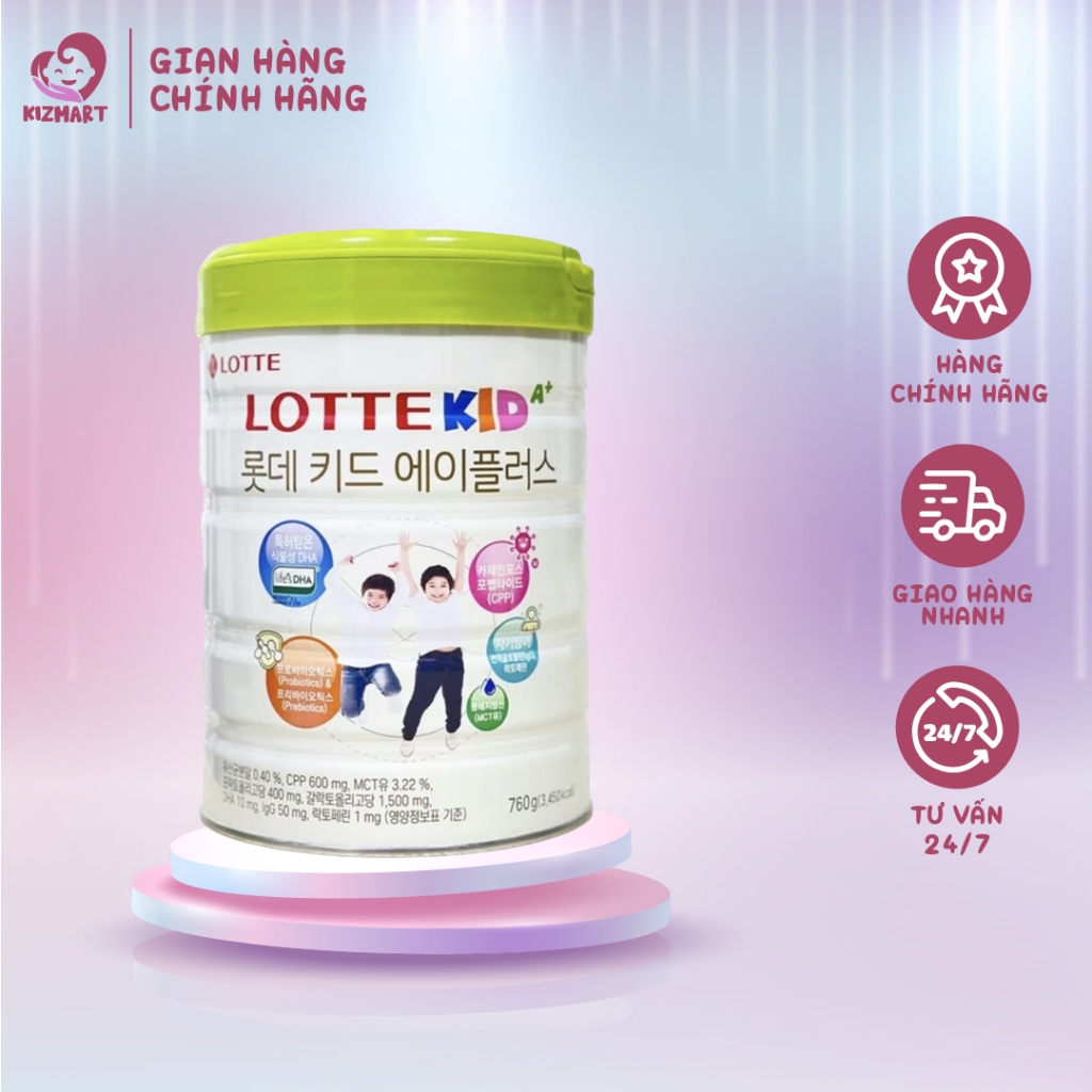 Lotte Kid A+ powdered milk helps grow height 760g can for babies from 1 ...
