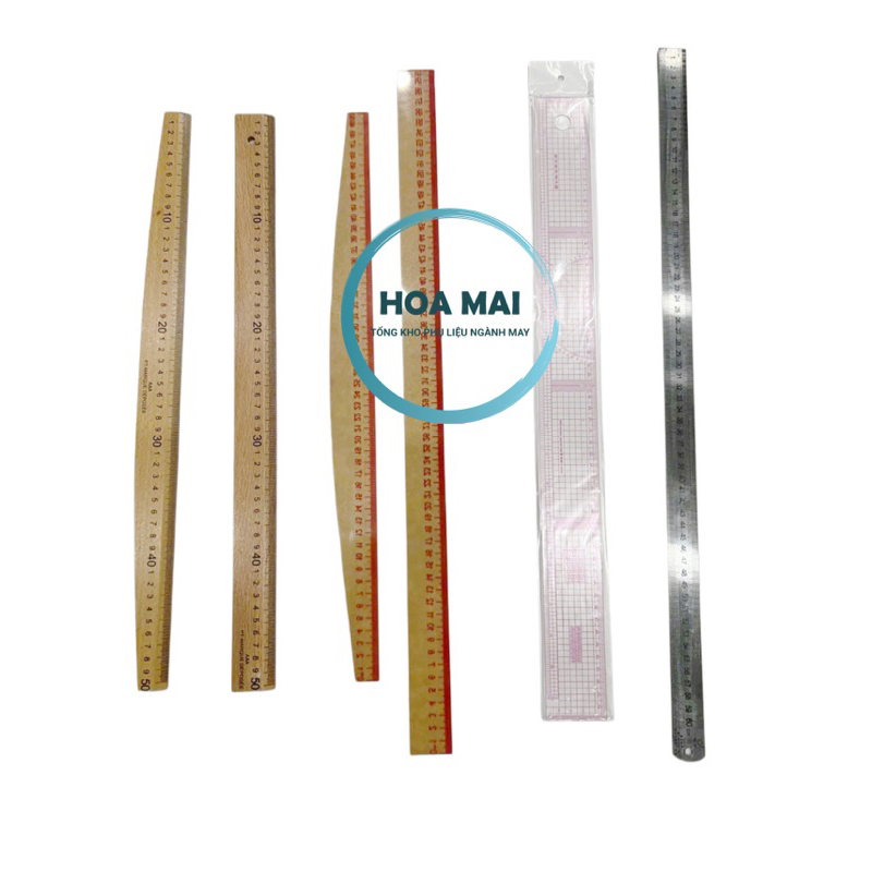 Wooden ruler and mica ruler with curved oval flap 50cm long for ...
