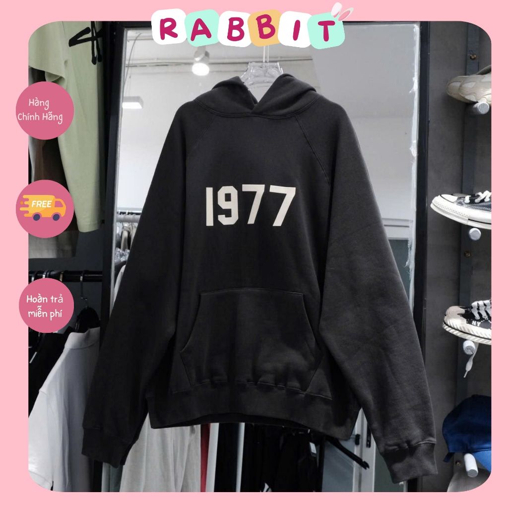 Essential Fear Of God 1977 Iron Black Hoodie Genuine I Rabbit Authentic ...