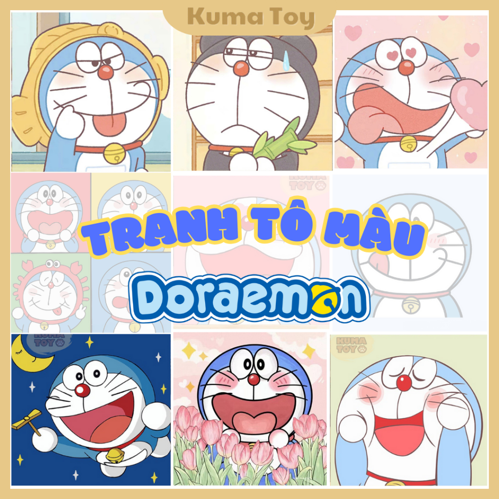 Doraemon coloring by number painting - DIY digital painting with 30x30 ...