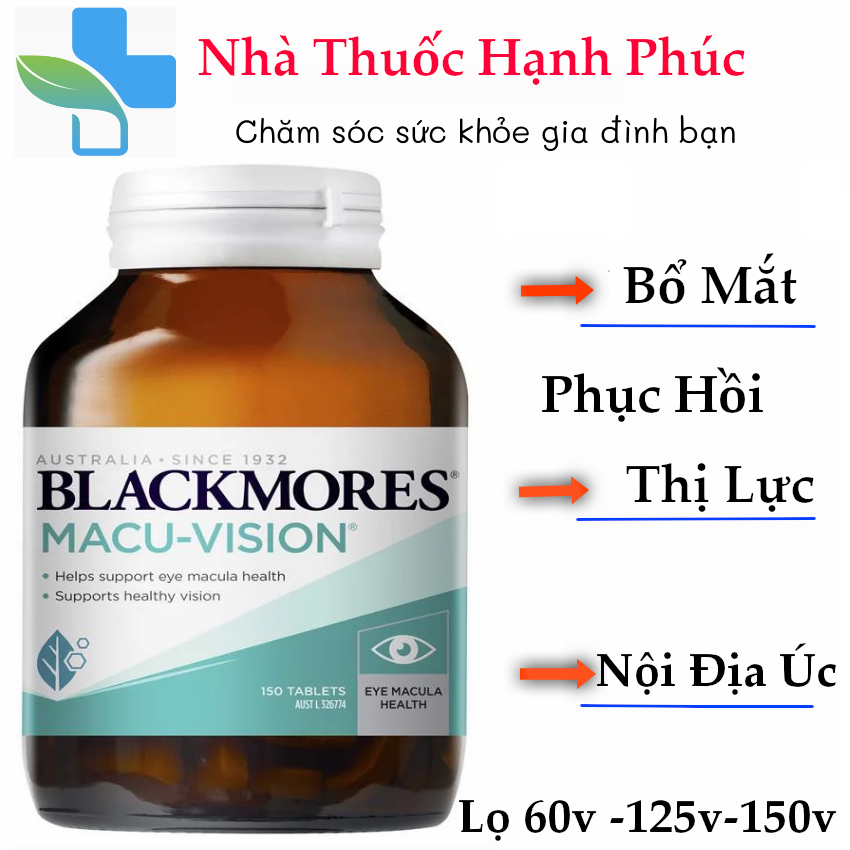 Blackmores Macu Vision Eye Supplement Box of 30 Tablets, 150 Tablets ...