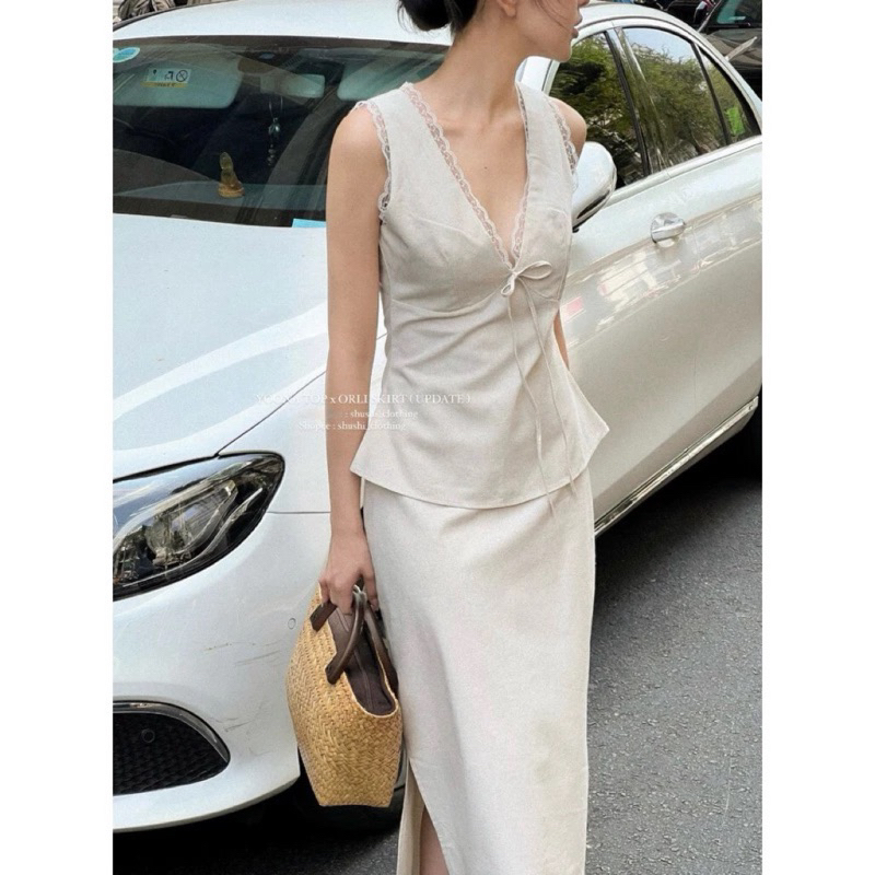 Yoona Top - Linen and Lace Waist Shirt (original photo) | Shopee Malaysia
